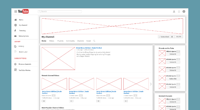 Free Wireframe Template for Web Layout - YouTube Channel page