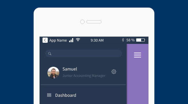 Free Wireframe Template for Accounts App - Slide Menu