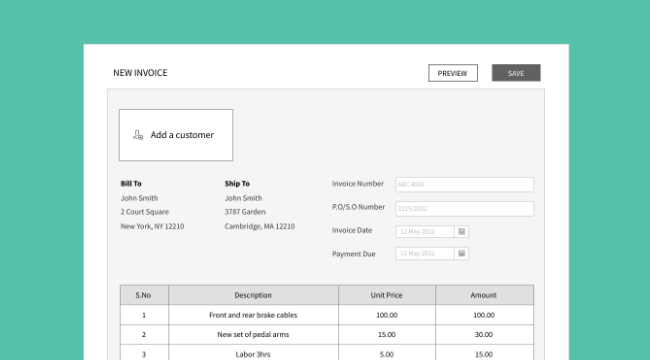 Free Wireframe Template for New Invoice creation