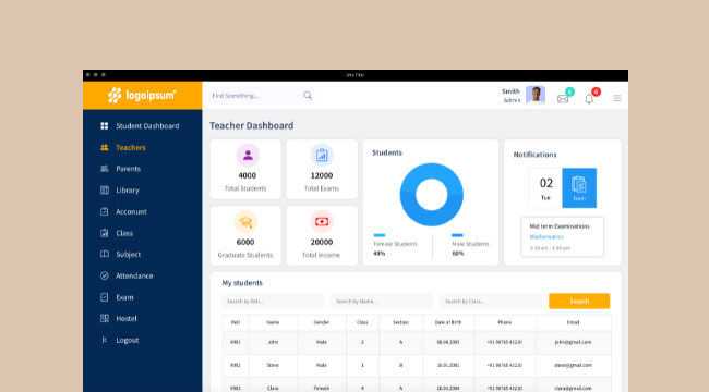 Free Wireframe Template for Teacher Dashboard