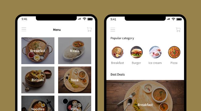 Free Wireframe Template for iPhone 15 - Food app