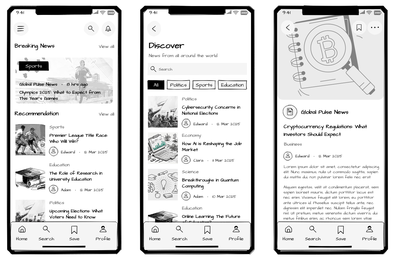 Free Wireframe Template for Sketchy news app template