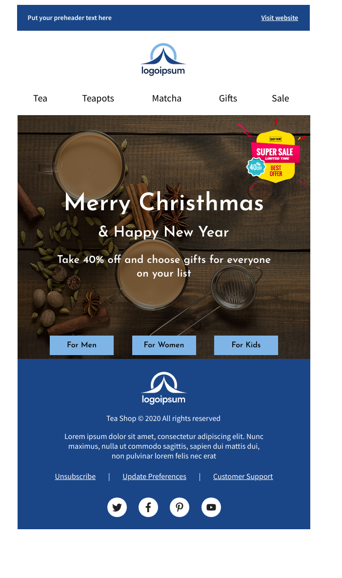 Free Wireframe Template for Email Templates UI - Tea shop