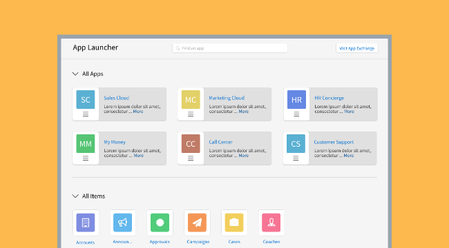 Free Wireframe Template for Salesforce - App launcher