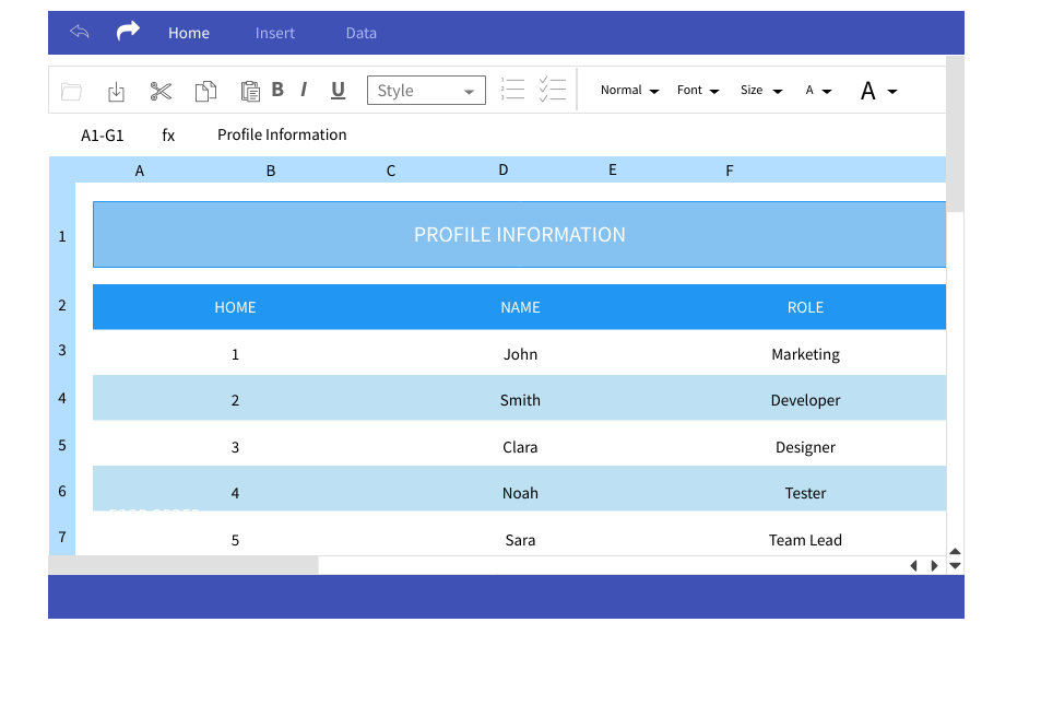 Free Wireframe Template for Kendo UI - Spreadsheet
