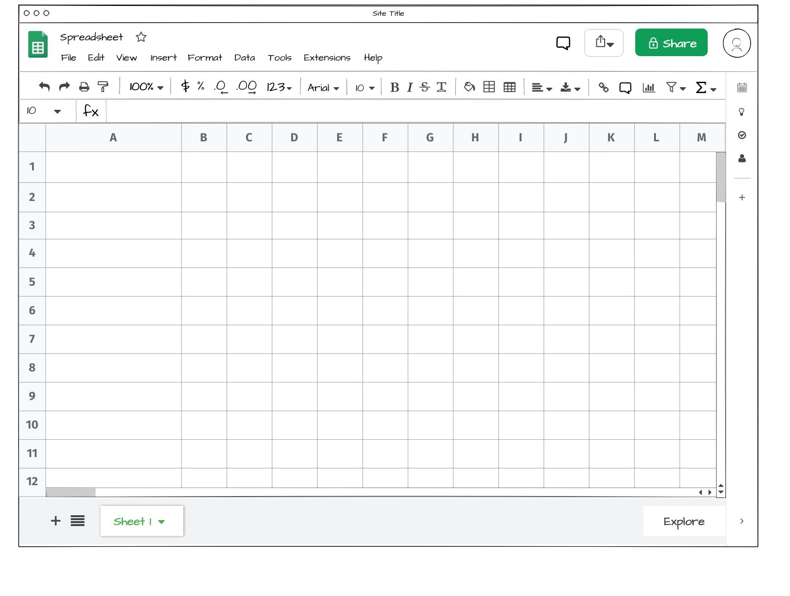 Free Wireframe Template for Sheets editor