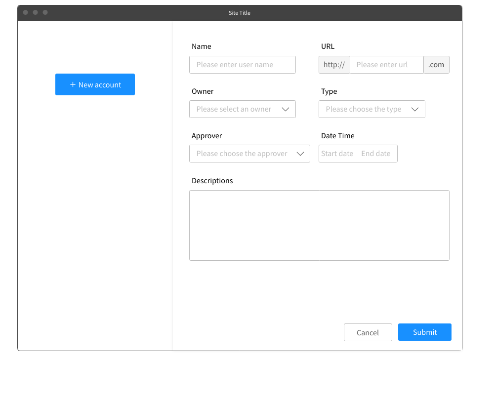 Free Wireframe Template for Ant design 3 - Form controls