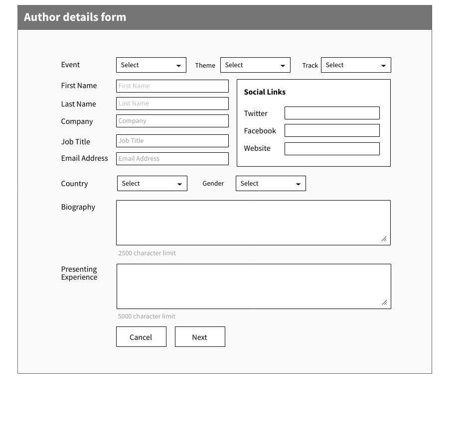 Free Wireframe Template for Book author details form template