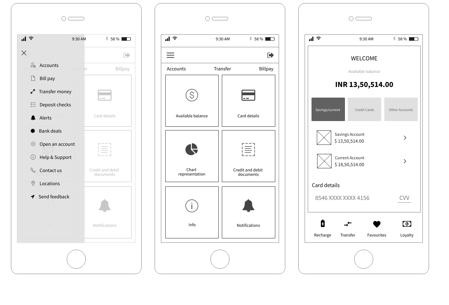 Free Wireframe Template for Bank UI - Mobile banking