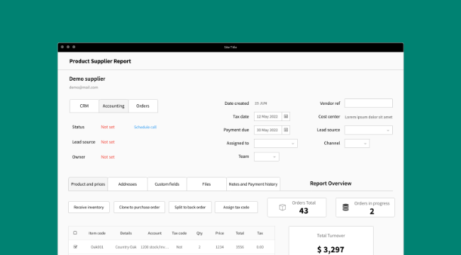 Free Wireframe Template for ERP - Product supplier report