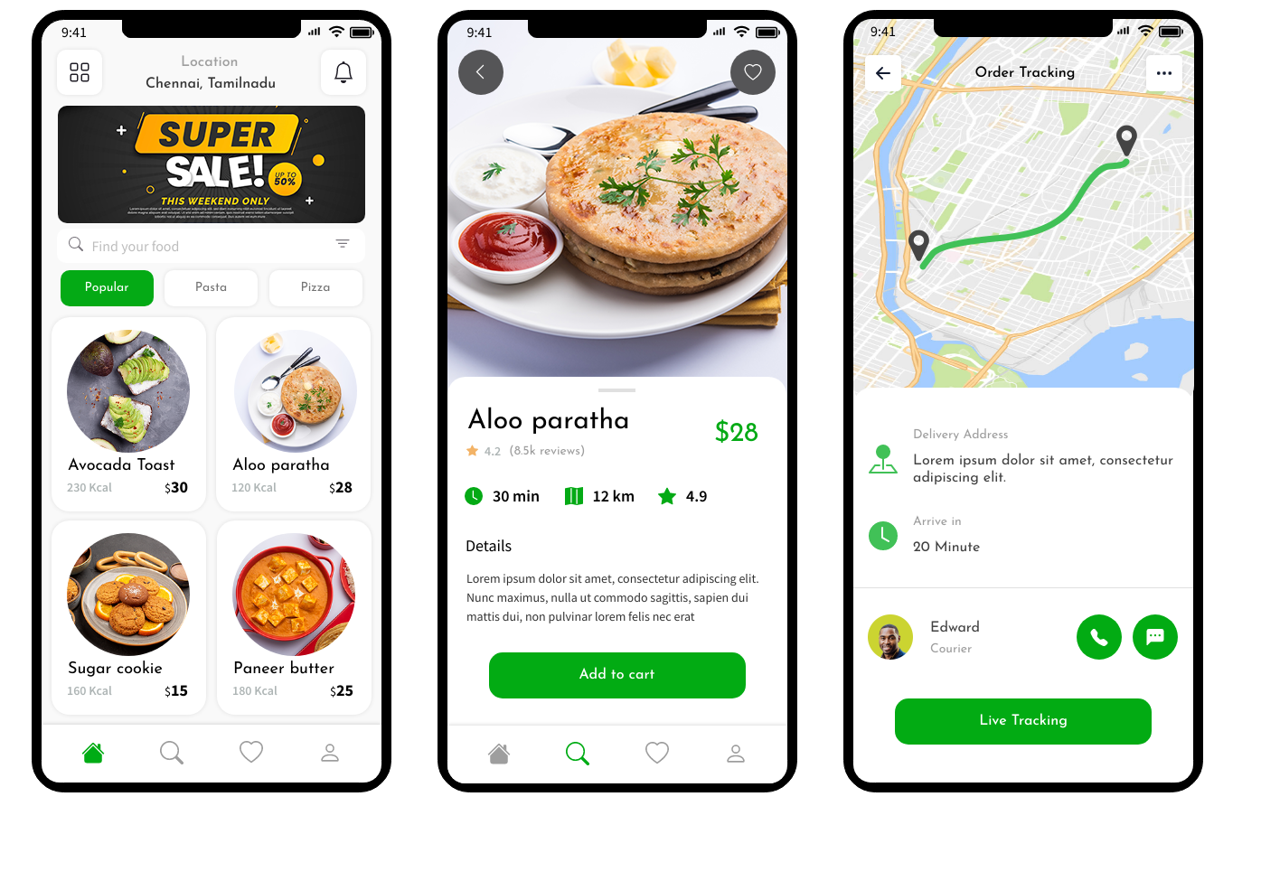 Free Wireframe Template for Food ordering app for iPhone