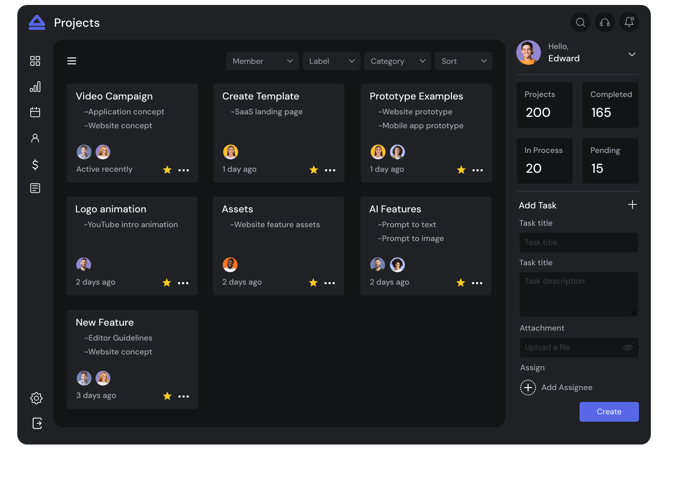 Free Wireframe Template for Project management app