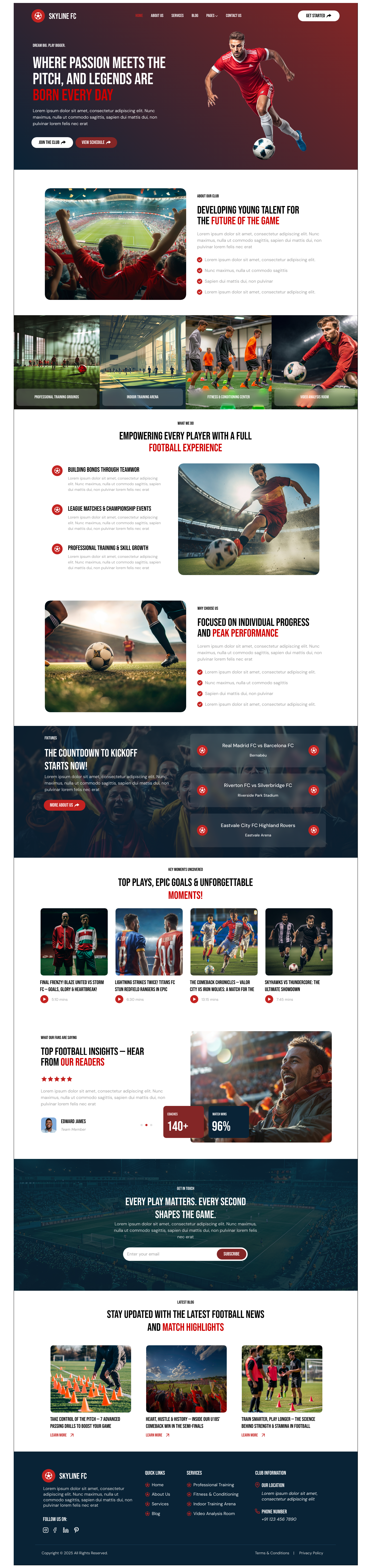 Free Wireframe Template for Football club website