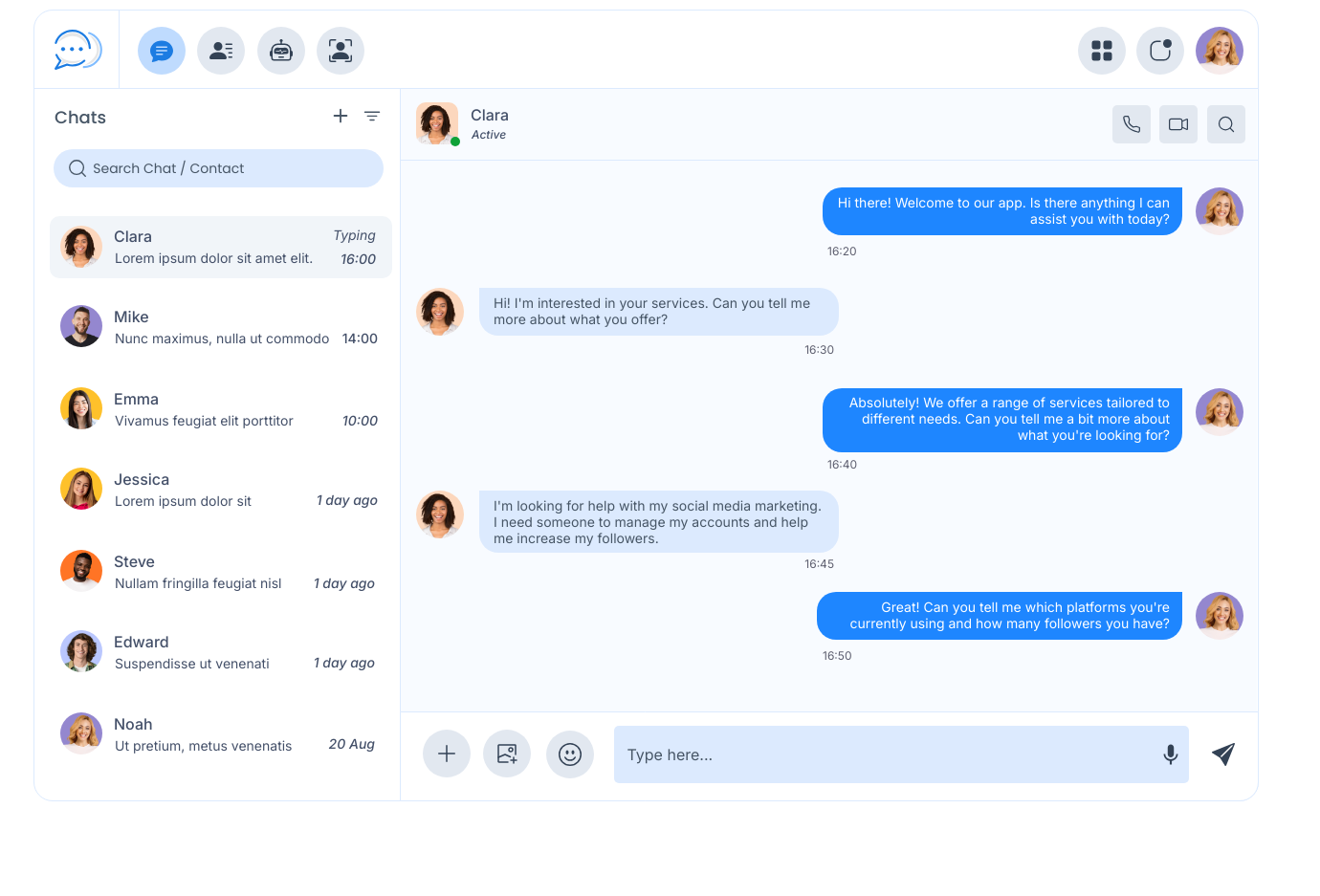 Free Wireframe Template for Chatbox