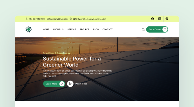 Free Wireframe Template for Solar energy