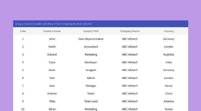 Free Wireframe Template for Kendo UI - Table grid