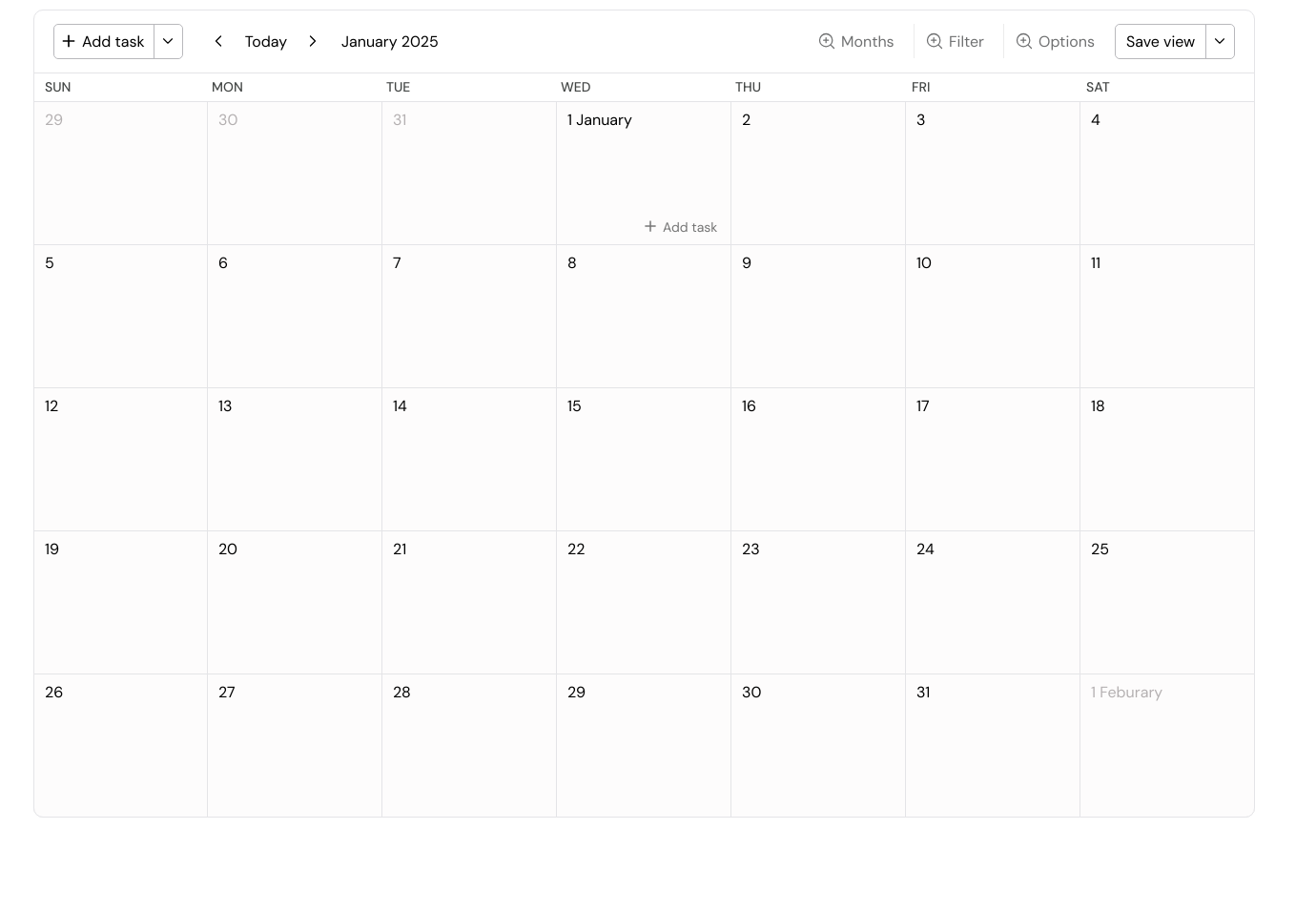 Free Wireframe Template for Asana Calendar