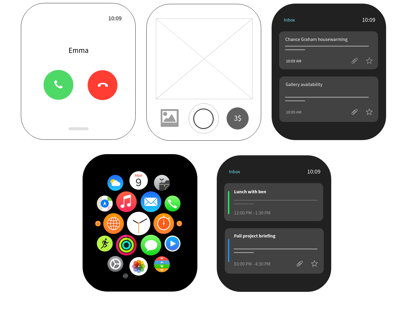 Free Wireframe Template for Watch app screens