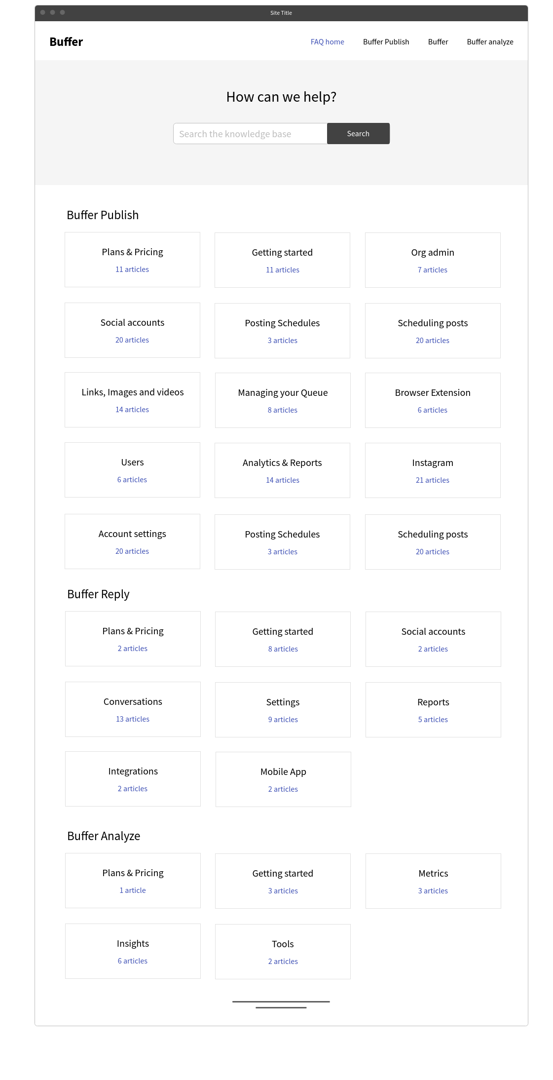 Free Wireframe Template for Help articles page