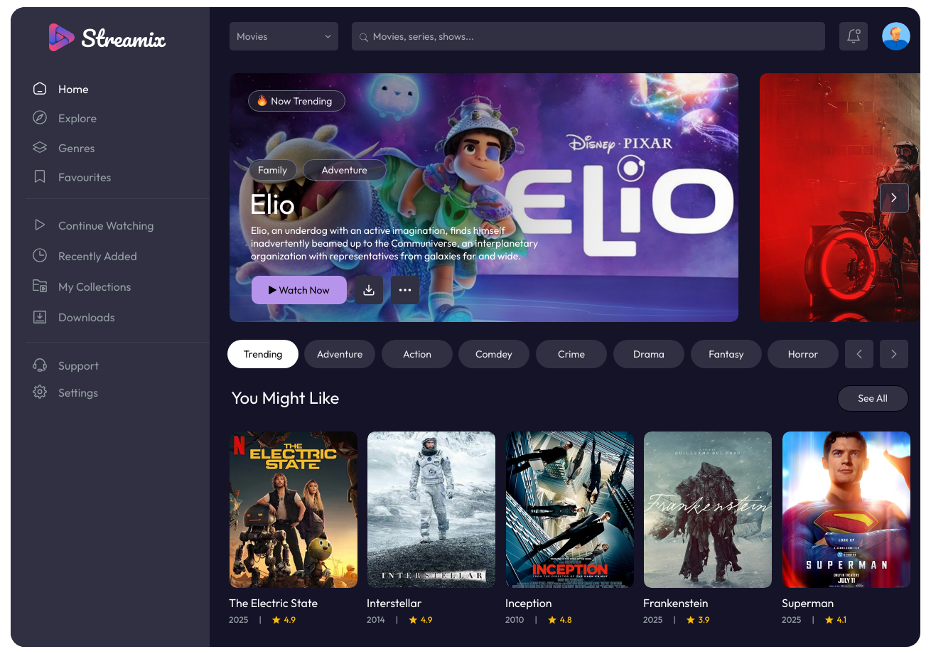 Free Wireframe Template for Movie streaming app UI