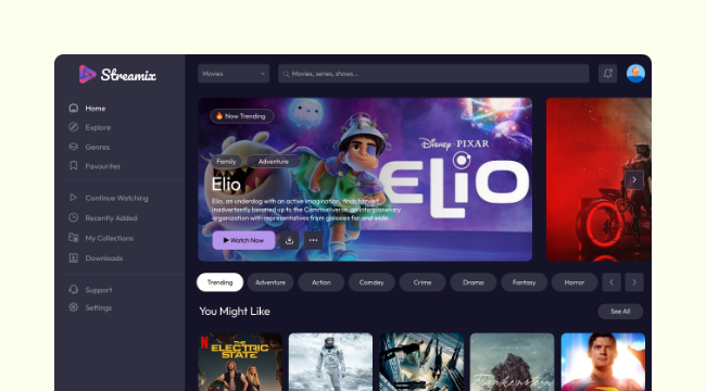 Free Wireframe Template for Movie streaming app UI