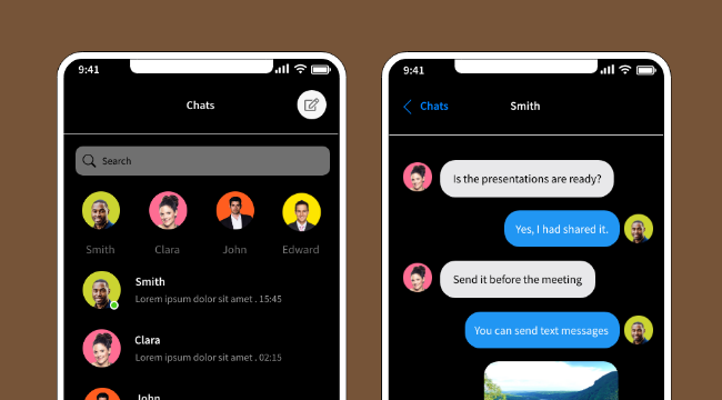 Free Wireframe Template for Dark mode - Message app