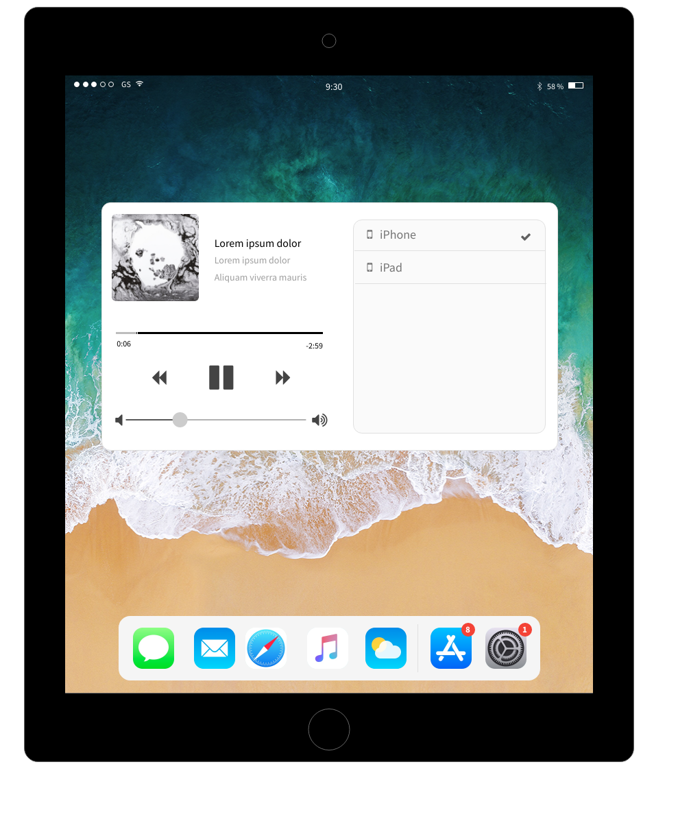 Free Wireframe Template for iPad iOS 11 - Music control panel