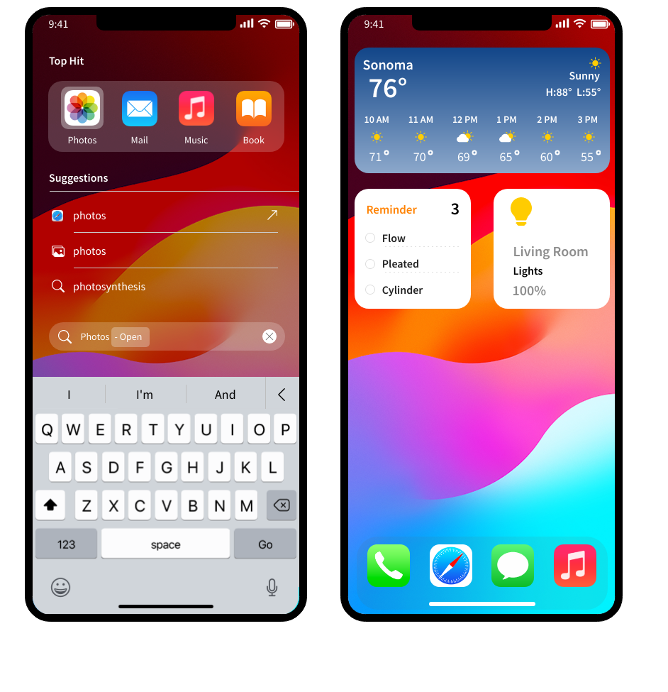 Free Wireframe Template for iPhone iOS 17 - Spotlight and Widgets