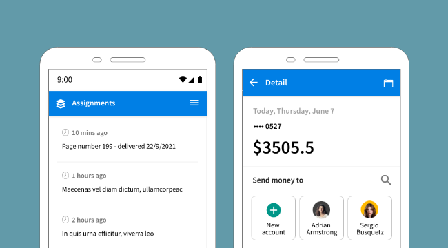 Free Wireframe Template for Ionic 5 - Assignments and Transactions