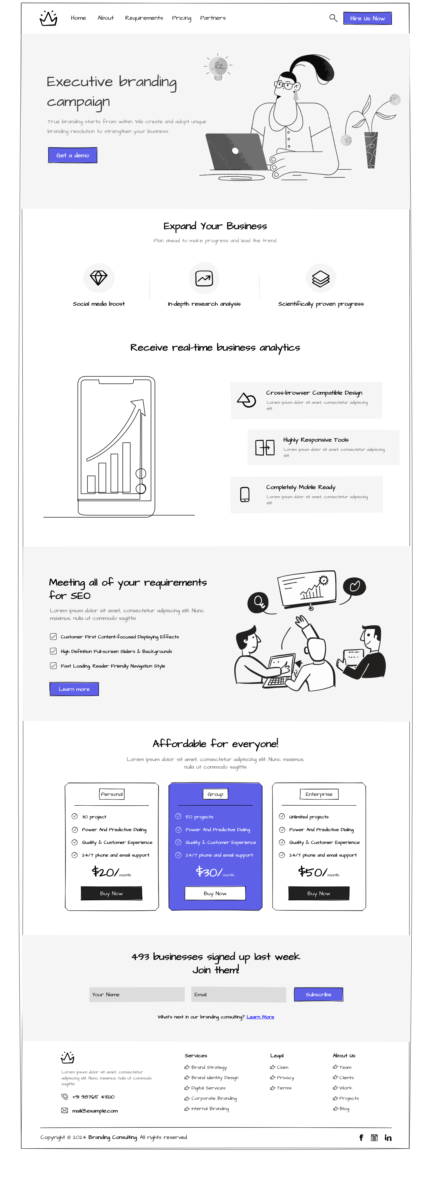 Free Wireframe Template for Branding landing page