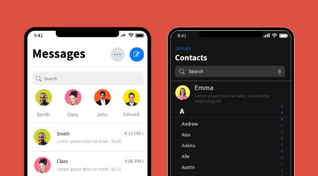 Free Wireframe Template for iPhone 13 - Message and contact