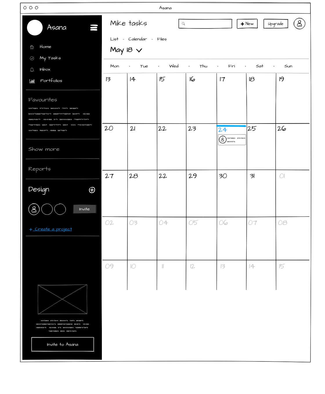 Free Wireframe Template for Asana - calendar tasks