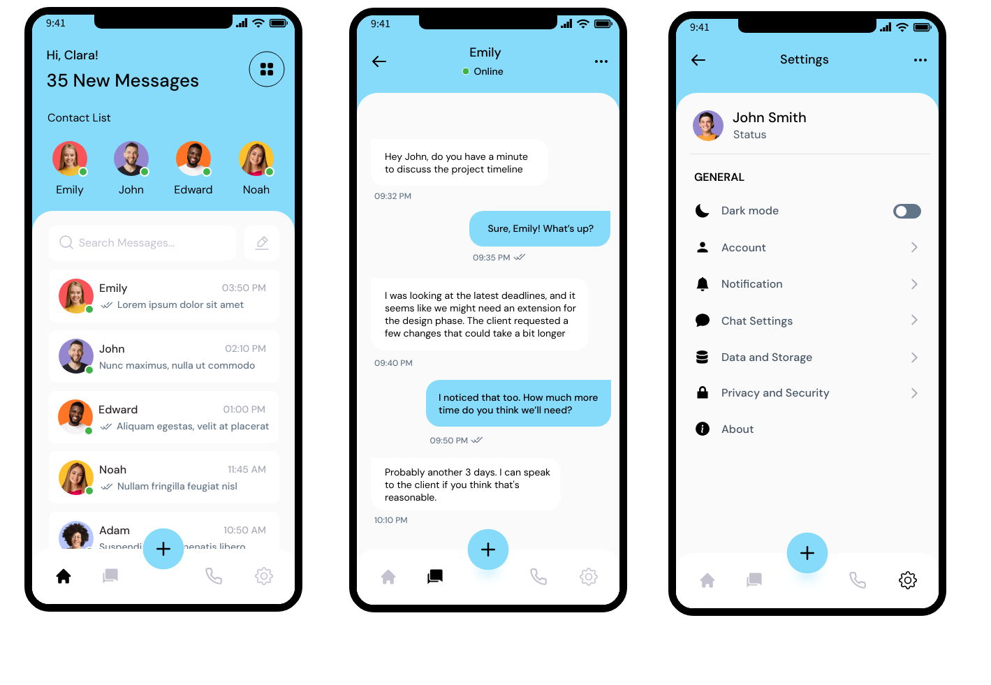 Free Wireframe Template for Chat app for iPhone