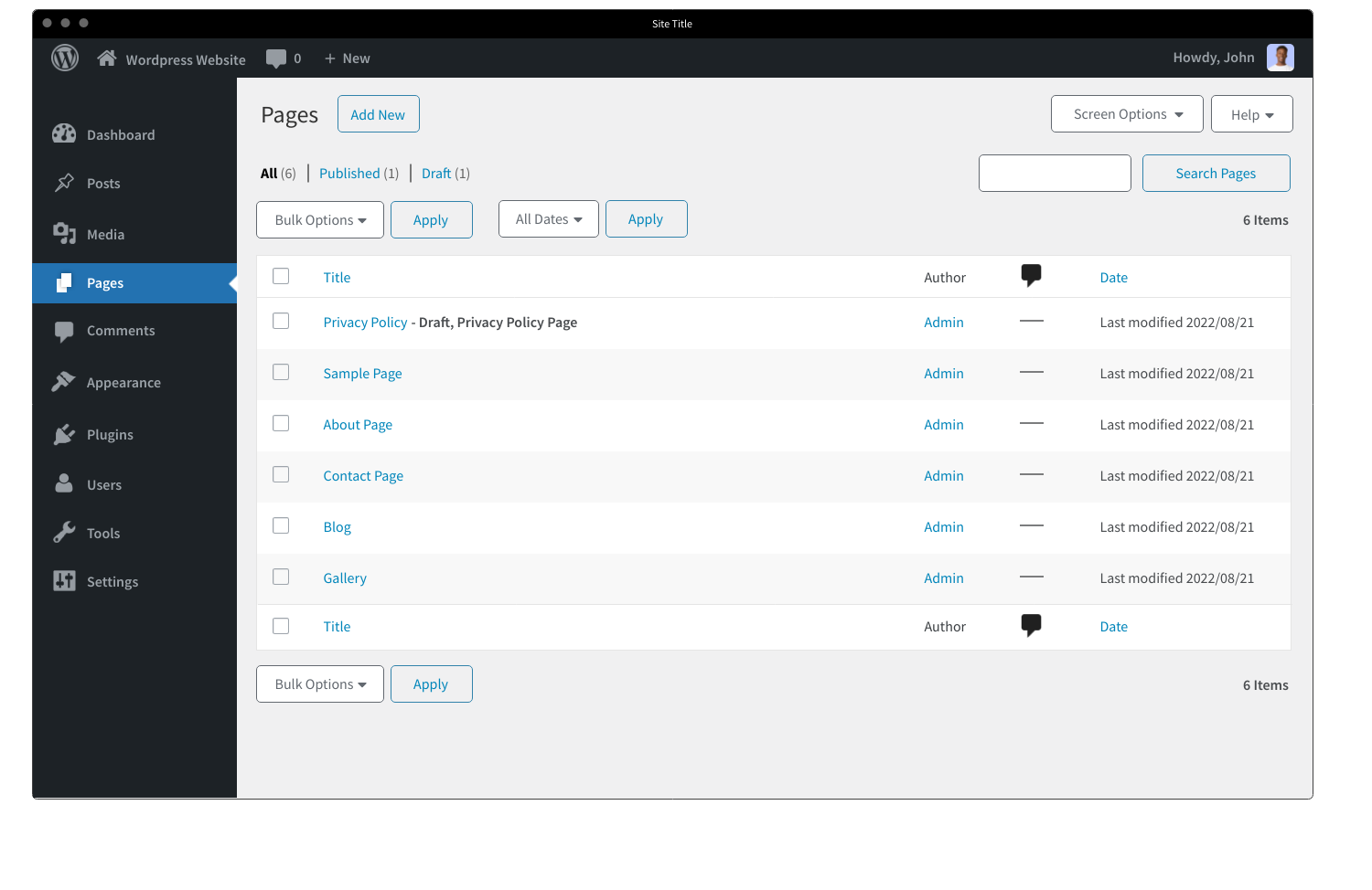 Free Wireframe Template for Wordpress pages