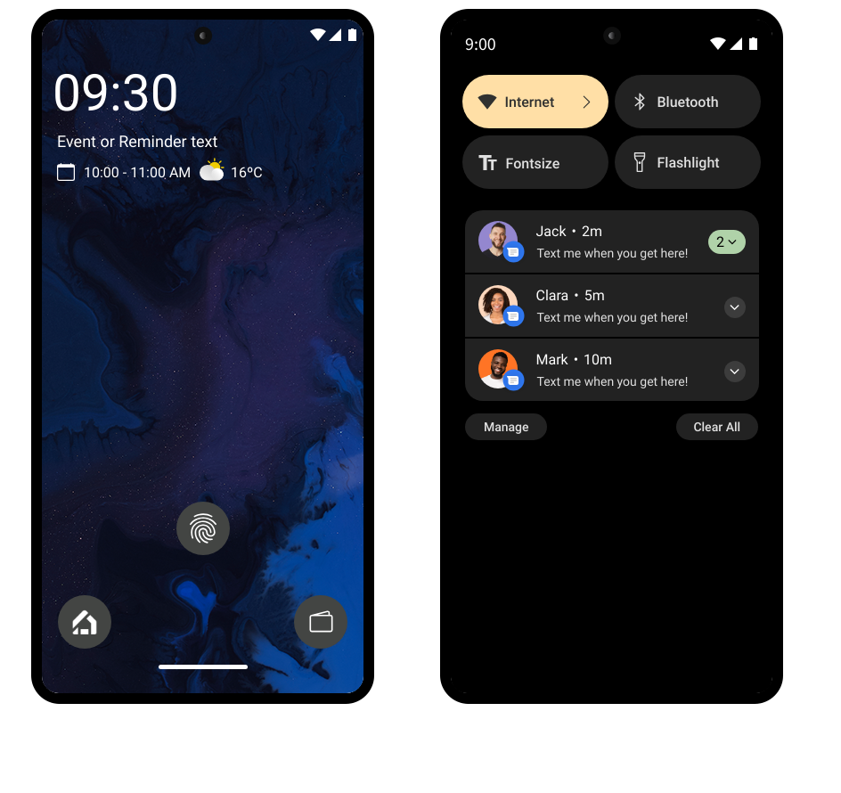 Free Wireframe Template for Lock screen and status bar for Android