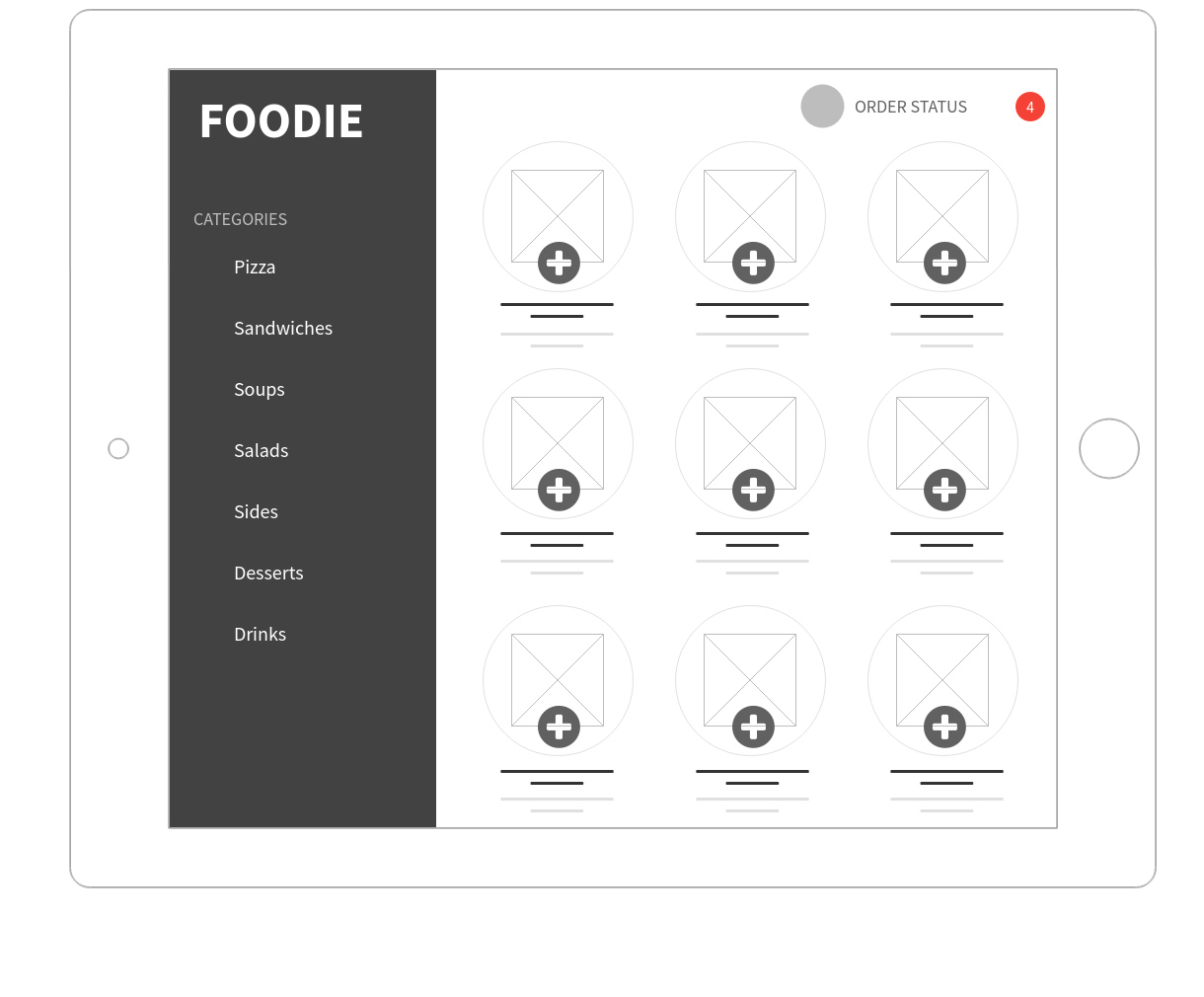 Free Wireframe Template for Food ordering app
