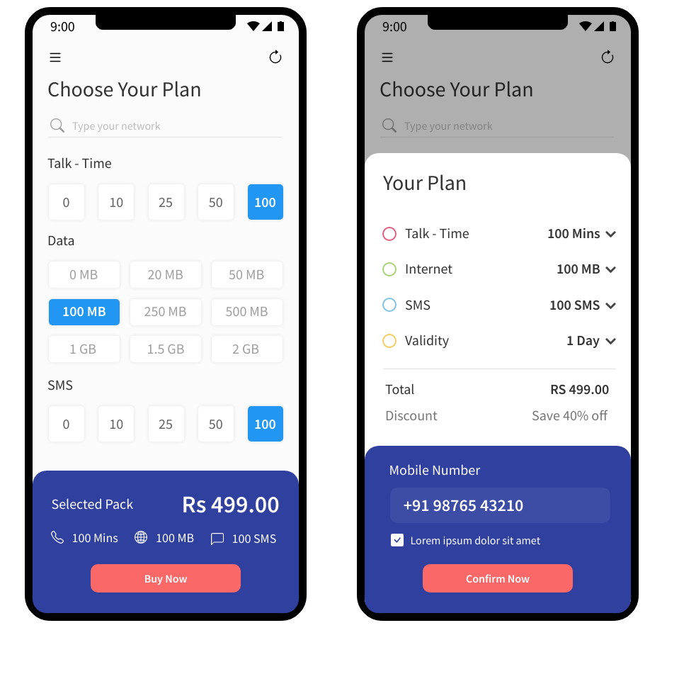 Free Wireframe Template for Recharge app 1