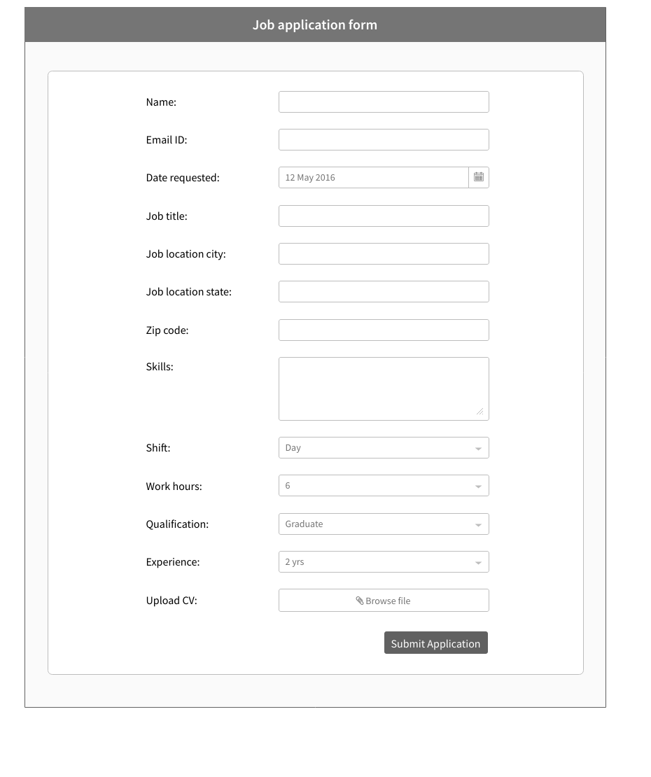 Free Wireframe Template for Job application form
