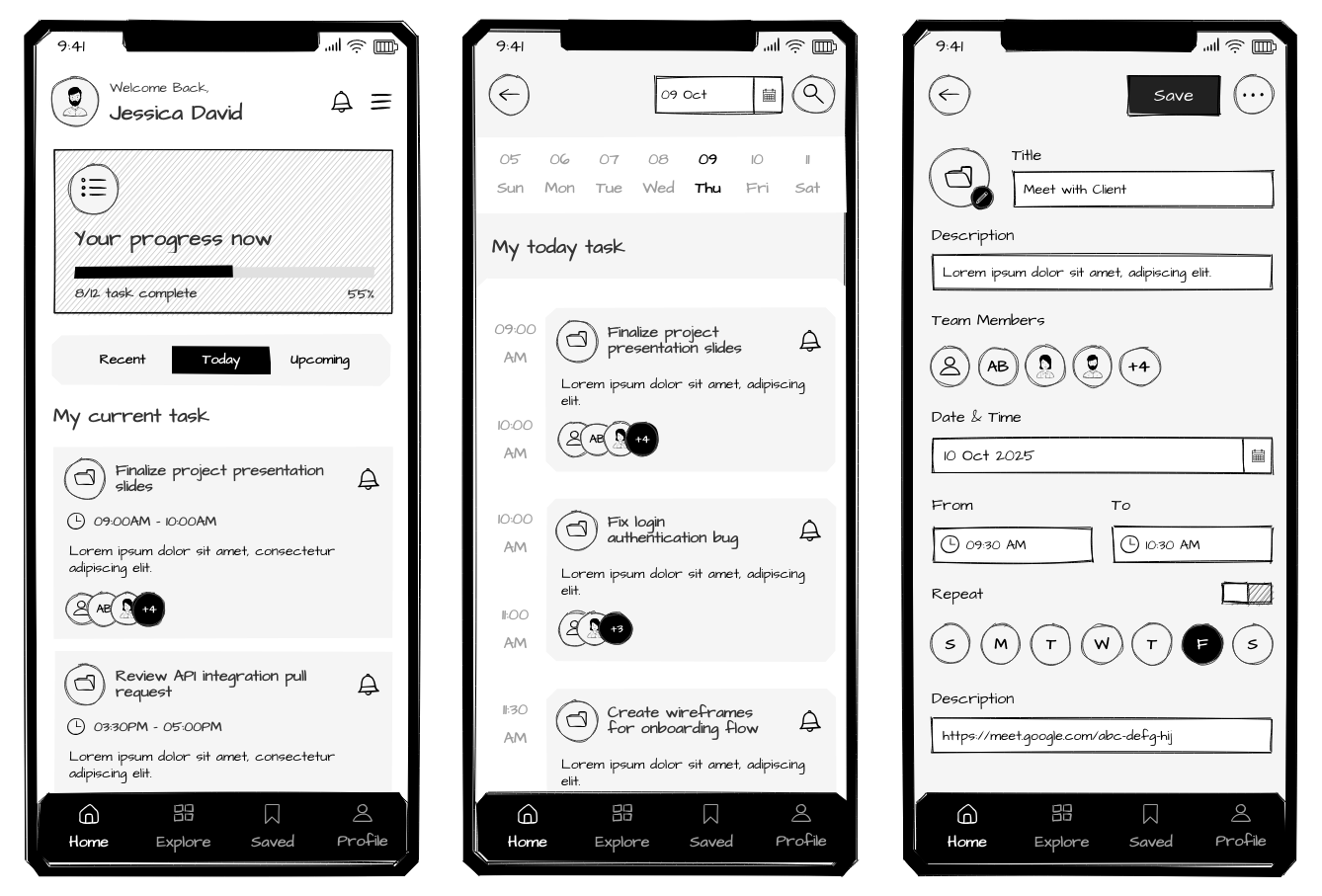 Free Wireframe Template for Sketchy task management app