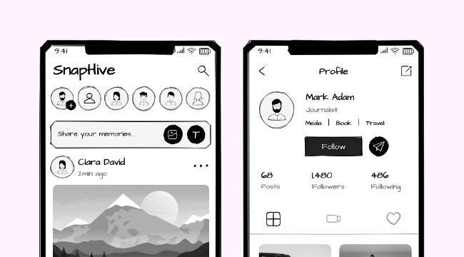 Free Wireframe Template for Sketchy social media app