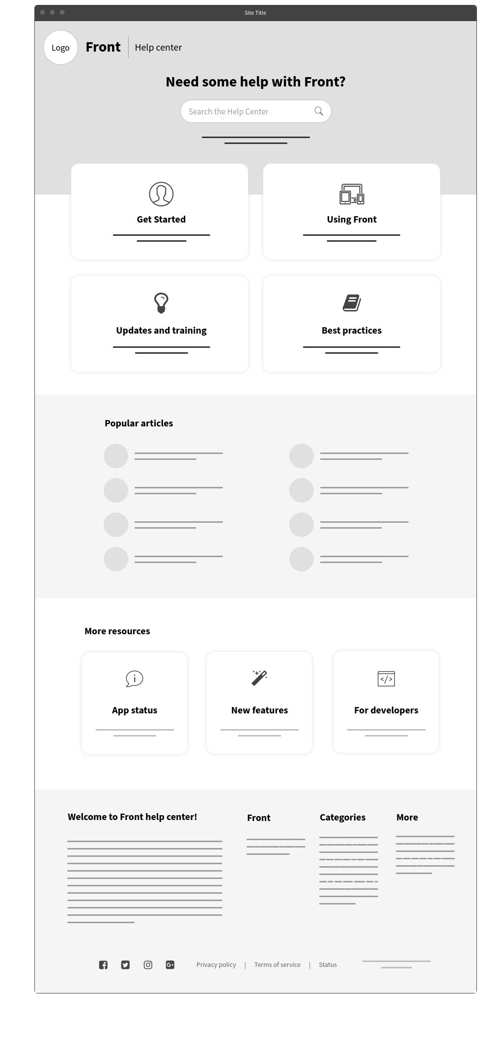 Free Wireframe Template for Front - Help center