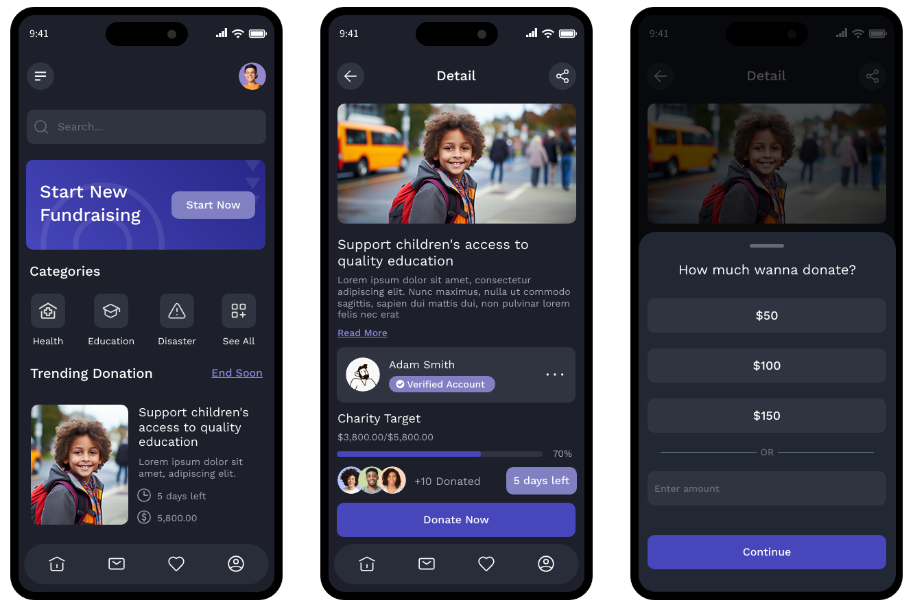 Free Wireframe Template for Donation app for iPhone