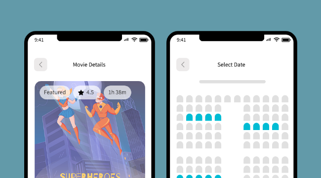 Free Wireframe Template for Movie booking app 1