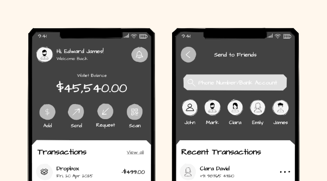 Free Wireframe Template for Sketchy banking app