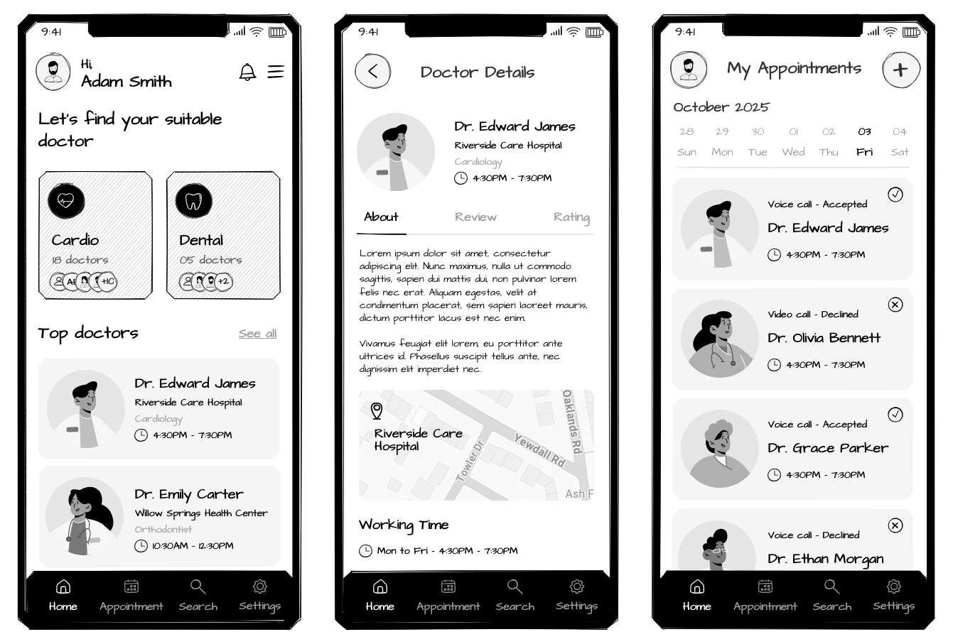 Free Wireframe Template for Sketchy medical service mobile app