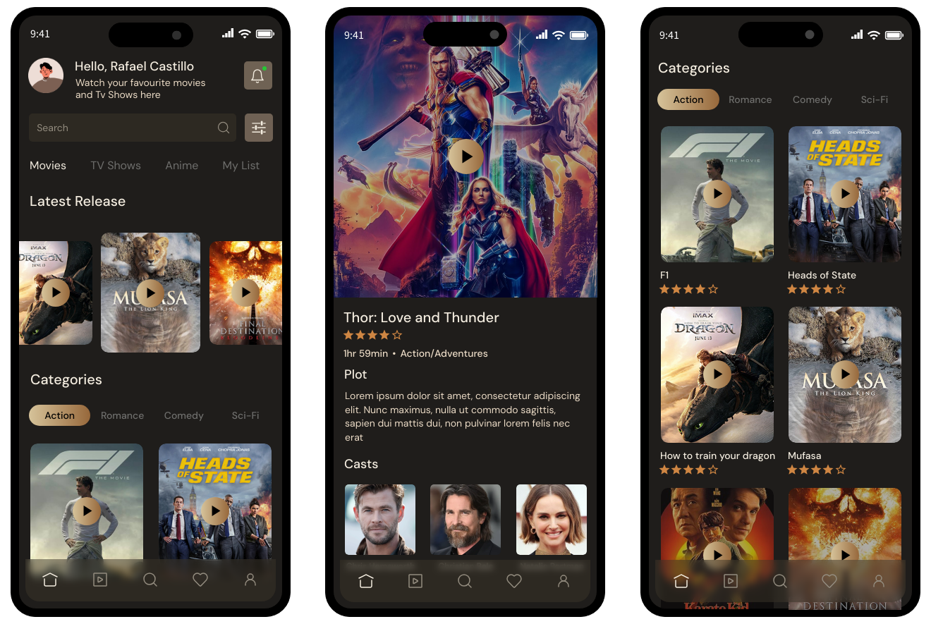 Free Wireframe Template for Online streaming mobile app