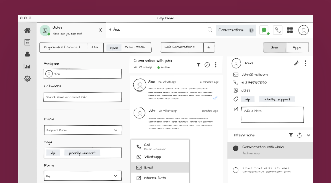 Free Wireframe Template for Help desk - Hand drawn