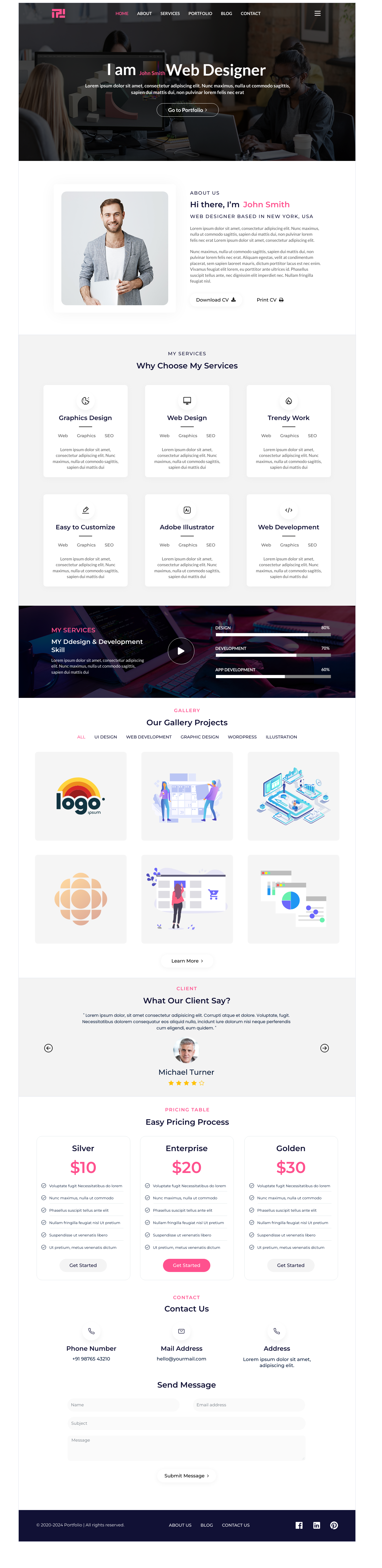 Free Wireframe Template for Personal portfolio website