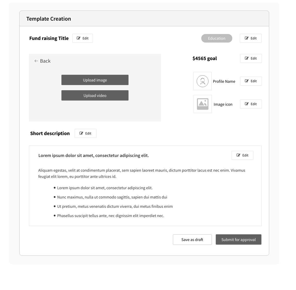 Free Wireframe Template for Crowdfund UI - Template creation