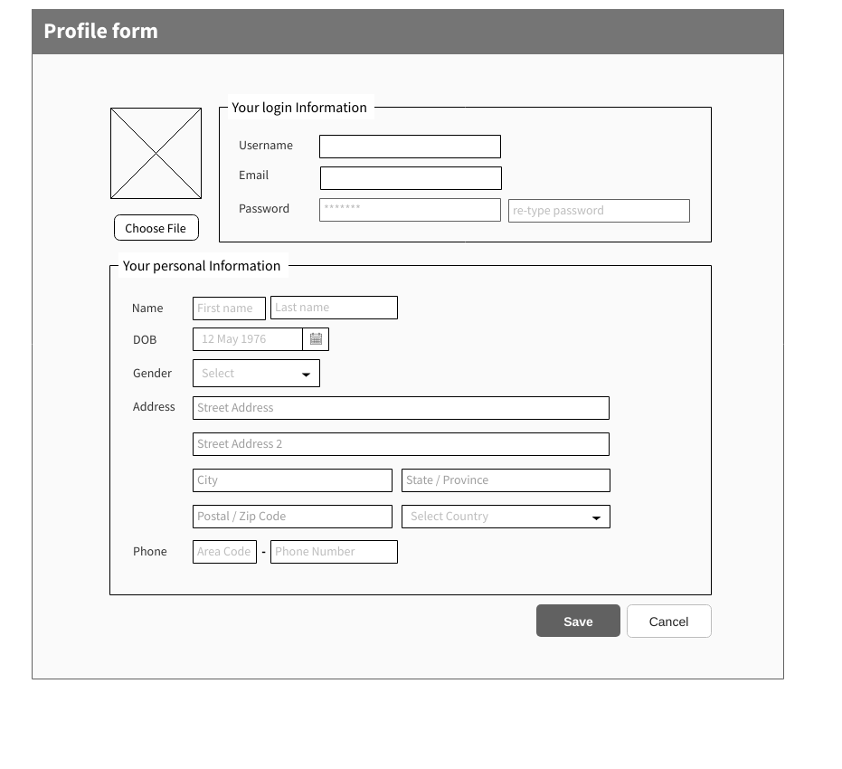 Free Wireframe Template for Profile web form templates